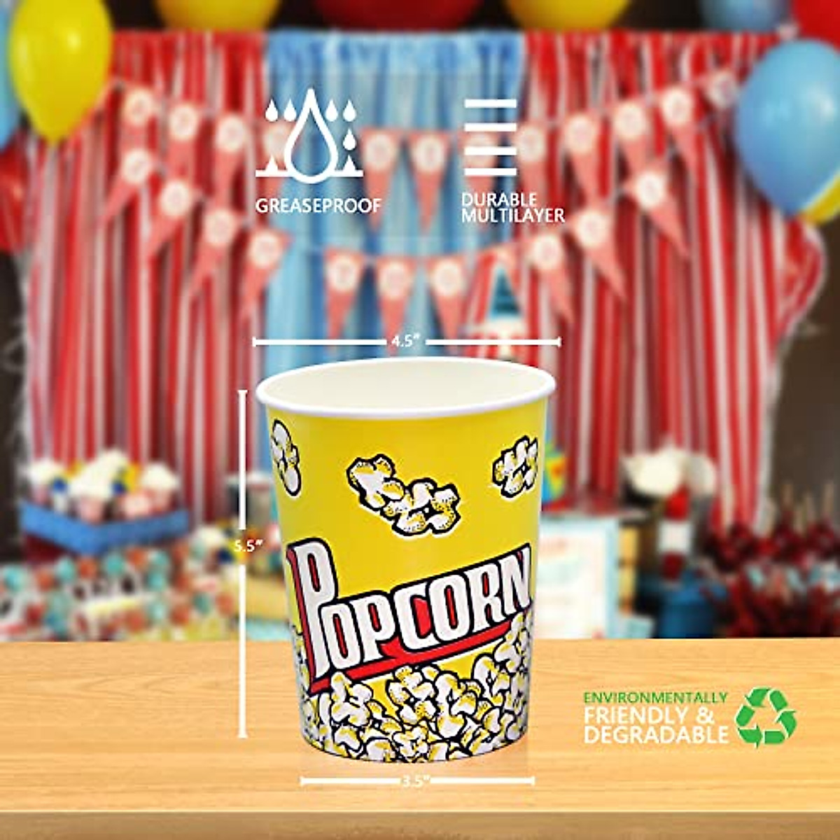 32 Oz Popcorn Boxes (44 Pack) Disposable Popcorn Buckets Classic Popcorn Cups Cute Paper Popcorn Containers Popcorn Bars, Movie Nights, Carnivals, Fundraisers, Birthday Parties, Wedding