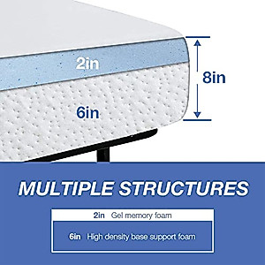 8 Inch Twin Mattress Cooling Gel Memory Foam Mattress CertiPUR-US Certified Medium Firm Feel Mattresses for Pressure Relieving & Cool Sleep Twin Size White