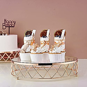 Efavormart 14" Round Metal Geometric Cake Stand Cake Riser with Glass Top Glossy Metallic Finish for Dessert Cupcake Pastry Candy Display Plate Event, Birthday Party