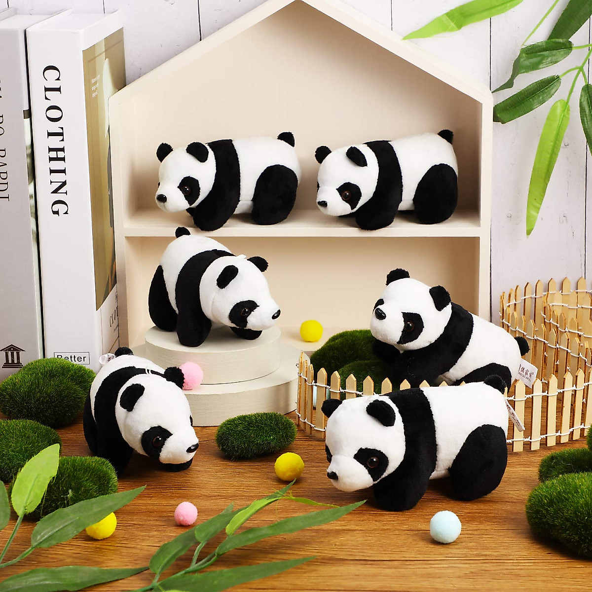 6 Pieces Mini Panda Plush Toy 4 Inch Stuffed Panda Soft Tiny Panda Doll Panda Plush Hanging Pendant Ornament for DIY Keychain Birthday Xmas Decorations Party Favor Chinese Souvenir (Walking Style)