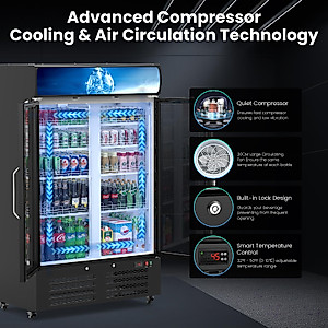 Mojgar 28 Cu Ft Commercial Merchandiser Refrigerator for Beverage,Glass Door Upright Display Fridge with Front LED Light,Large Freestanding Business Cooler for Shop,Restaurant,Apartment,etc