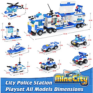 WishaLife City Police Mobile Command Center Truck Building Toy, W/Police Car, Airplane, Boat, Gifts for 6 Plus Year Old Kids, Boys, Girls (1338 PCS)