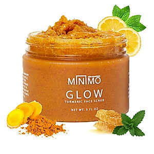 Minimo Glow Turmeric Face Scrub (Citrus Peach) - Infused with Turmeric, Manuka Honey, Cinnamon, and Chamomile - Turmeric Glow Face Scrub for All Skin Types - 5 FL OZ (147 ML)