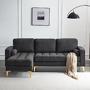 VINGLI 85.8" Convertible Sectional Sofa with Deep Seat,Modern L Shape Sectional Couches for Living Room,Sectional Sofas with Reversible Chaise (Boucle, Dark Grey)