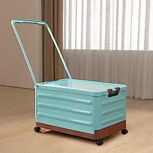 MagiDeal Storage Bin with Wheels and Handle Rolling Crate Foldable Closet Organizer with Lid Lidded Storage Bin for Clothes Household, Blue, 53cmx36cmx29cm