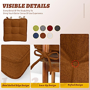 Focuprodu Chair Cushions. 18x18 Inch Thick Soft Chenille Fabric for Patio Chair Cushion. Double-sided Use with Ties for Office/Dining Room/Window (Brown)