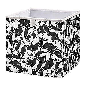 Poeticcity Seamless Black White Doodle Dog Head French Bulldog Puppy Face Rectangular Storage Basket Bin, Collapsible Storage Box, Foldable Nursery Baskets Organizer for Toy, Clothes Easy to Assemble