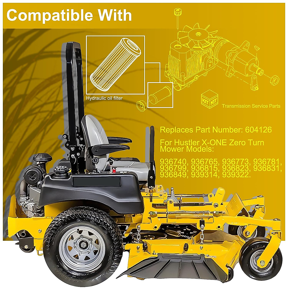 LEFITPA 2 Pack Replacement 604126 Hydraulic Filter for Hustler X-ONE 936237 936245US 936252 936260 936278 936286 936294US 936302 936310 936328 936336 936740 Zero Turn Mower Models