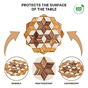 Natural Wood Trivets for Hot Dishes Set Sturdy 8'', Pots and Pans - 2 Eco Friendly Hot Pads for Kitchen Counter - Round Stand Dining Table Decor,Hot Plates to Protect - Wood Teapot Trivet Gifts