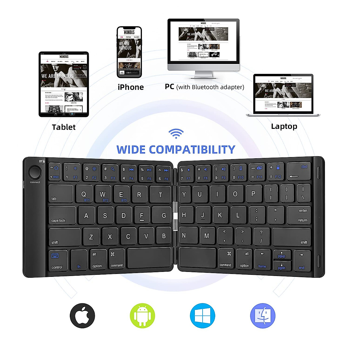 Multi-Device Bluetooth Foldable Keyboard, Samsers Wireless Portable Folding Keyboard, Full Size Ultra Slim Rechargeable Keyboard Connect Up to 3 Devices for IOS Android Windows phone Tablet and Laptop