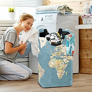 WELLDAY Laundry Hamper with Handle World Map Laundry Baskets Foldable Dirty Clothes Basket Large Storage Laundry Organizer