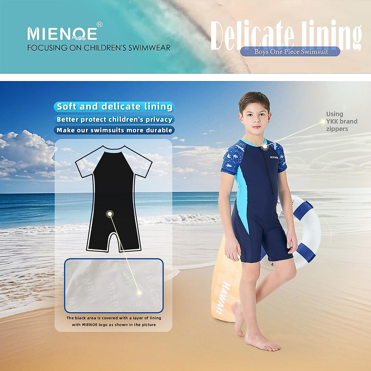 MIENOE Boys Swimsuit One Piece Kid Swimsuit Boys Water Sport Short Swimsuit UPF 50+ Sun Protection Bathing Suits (Size 10-12Years, Dark Blue)