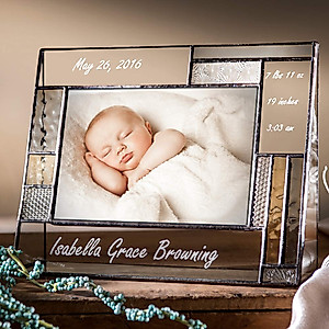 Personalized Baby Picture Frame Grey and Yellow Engraved Glass 4x6 Photo Nursery decor Newborn girl or boy J Devlin Pic 392-46H EP530 (4x6 horizontal)