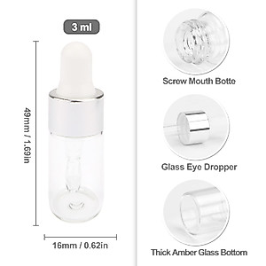 15 Pcs Clear Glass Dropper Bottles Essential Oil Bottles Refill Sample Vials Aromatherapy Perfume Liquid Glass Bottles With Eye Dropper&Silver Lids (3ml)