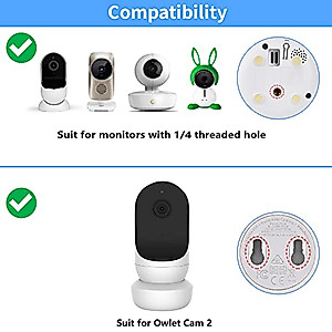 Flexible Clip Mount Compatible with Owlet, Motorola and Other Baby Monitor Camera with 1/4 Threaded Hole Without Tools or Wall Damage - White