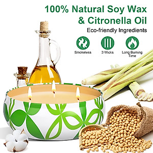 Citronella Candles Outdoor Indoor - Large 3-Wick 3 Pack Citronella Scented Candles Set 12oz Natural Soy Wax Citronella Candles for Garden Patio Yard Home Balcony Camping Backyard, Summer Candle Gift