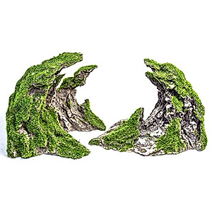 Novelsite Fish Tank Decor- Jagged Canyon Rock Formation with Faux Moss- Aquarium Rocks Aquascaping- Made of Sandstone, 4.5 x 8 x 3 inches