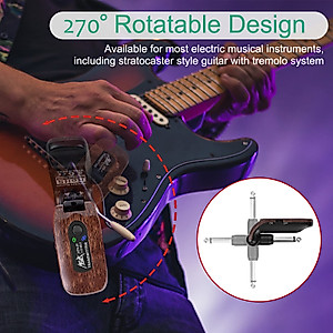 AKLOT Wireless Guitar System Transmitter Receiver Set 2.4GHz Built-in Rechargeable Lithium Battery Digital for Electric Guitar Bass