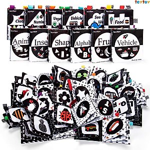 teytoy 12 Packs Soft Baby Books,Black and White High Contrast Baby Toys Gifts, Crinkle Cloth Books for Newborn Infant Babies 0 3 6 9 12 Months, Early Education Learning Bath Book Sensory Toy