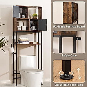 Becko US Over The Toilet Storage Rack with Cabinet, 4-Tier Freestanding Bathroom Storage Organizer Shelf with Toilet Paper Holder