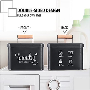 Dryer Sheets Holder Modern Farmhouse Dryer Sheet Dispenser Container with Lid, Metal Dryer Sheet Box, Fabric Softener Dispenser, Storage Box, Lint Bin for Laundry Room decoration (Matte Black)