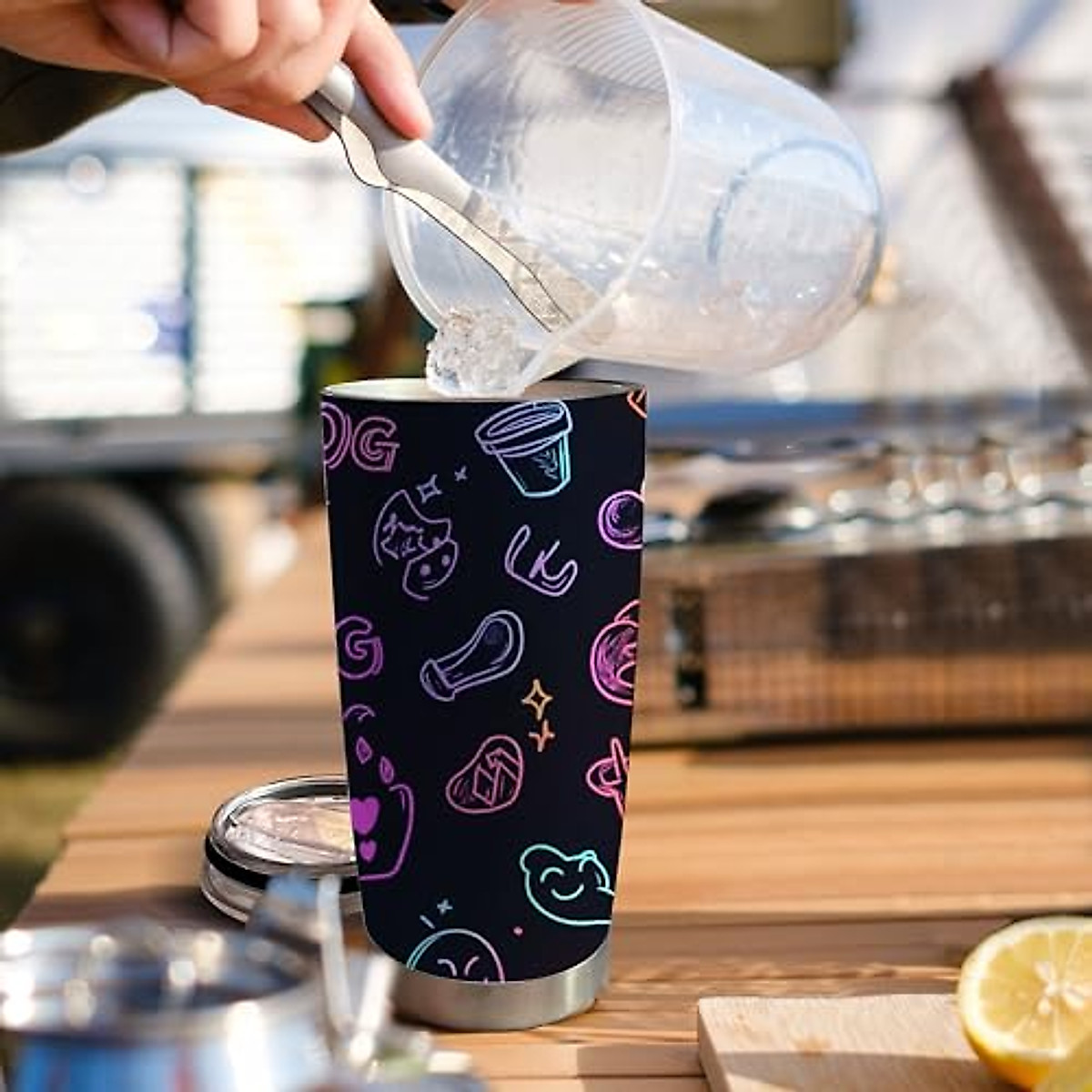 FOCIUZTA Graffiti-Style Rabbits, Cats, Food & Gaming 20oz Tumbler with lid, Travel Coffee Cup, Ideal for Easter, Gaming Enthusiast, Mother Day, and birthday gifts