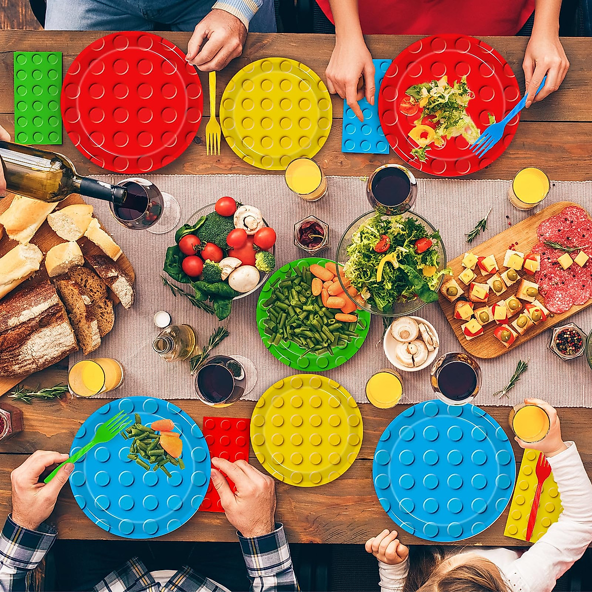 96 Pcs Building Block Party Supplies, Building Bricks Party Plates and Napkins Set Boys Girls Building Block Themed Party Dinnerware for Kids Baby Shower Birthday Party Decorations, Serves 24