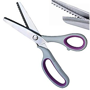 JISTL Pinking Shears For Fabric Ultra Sharp Stainless Steel Handled Professional Dressmaking Sewing Scissors Zig Zag Fabric Craft Scissors (Beige&Purple)