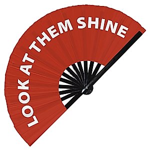 Look At Them Shine hand fan foldable bamboo circuit hand fan funny gag slang words expressions statement gifts Festival accessories Rave handheld Circuit event fan Clack fans (Red)