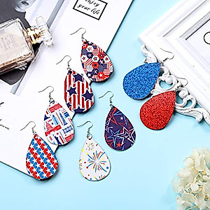 10 Pieces Fourth of July Independence Day Faux Leather Sheets, American Flags Printed PU Synthetic Leather Fabric for DIY Earrings Hair Bows and Craft Making, 7.9 x 11.8 Inch