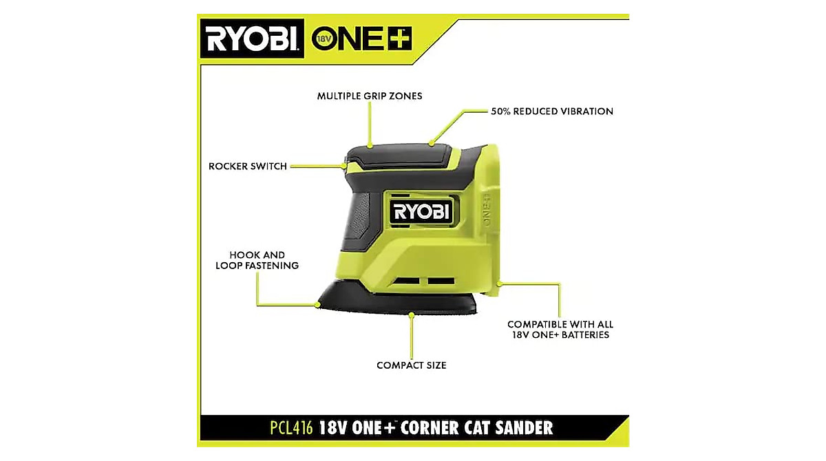 RYOBI 18V Corner Cat Finish Sander - Precise Cordless Detail Sander