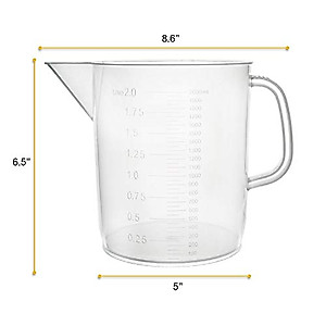 EISCO Plastic Pitcher, 2000mL (2L) - Short Form, Euro Design - Molded Graduations - Chemical Resistant & Autoclavable Polypropylene - Measuring Jug