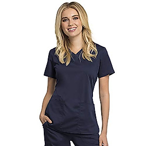 Cherokee Women Scrubs Top Workwear Revolution Tech V-Neck WW770AB, XL, Navy