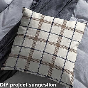 Brown White Lattice Upholstery Fabric Checkered Fabric by The Yard for Kids Teen,Farmhouse Geometric Grid Indoor Outdoor Fabric Buffalo Plaid Geometry Gingham Checkerboard Fabric,3 Yards