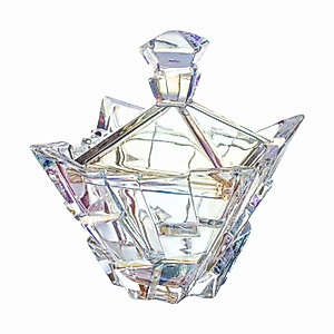 M&N HOME Glass Candy Dish with Lid, Christmas Gift, Pearl Colored Crystal Candy Dish, Decorative Candy Jar, 24 Oz. Extra Large Candy Bowl, Unique Gift, Christmas Candy