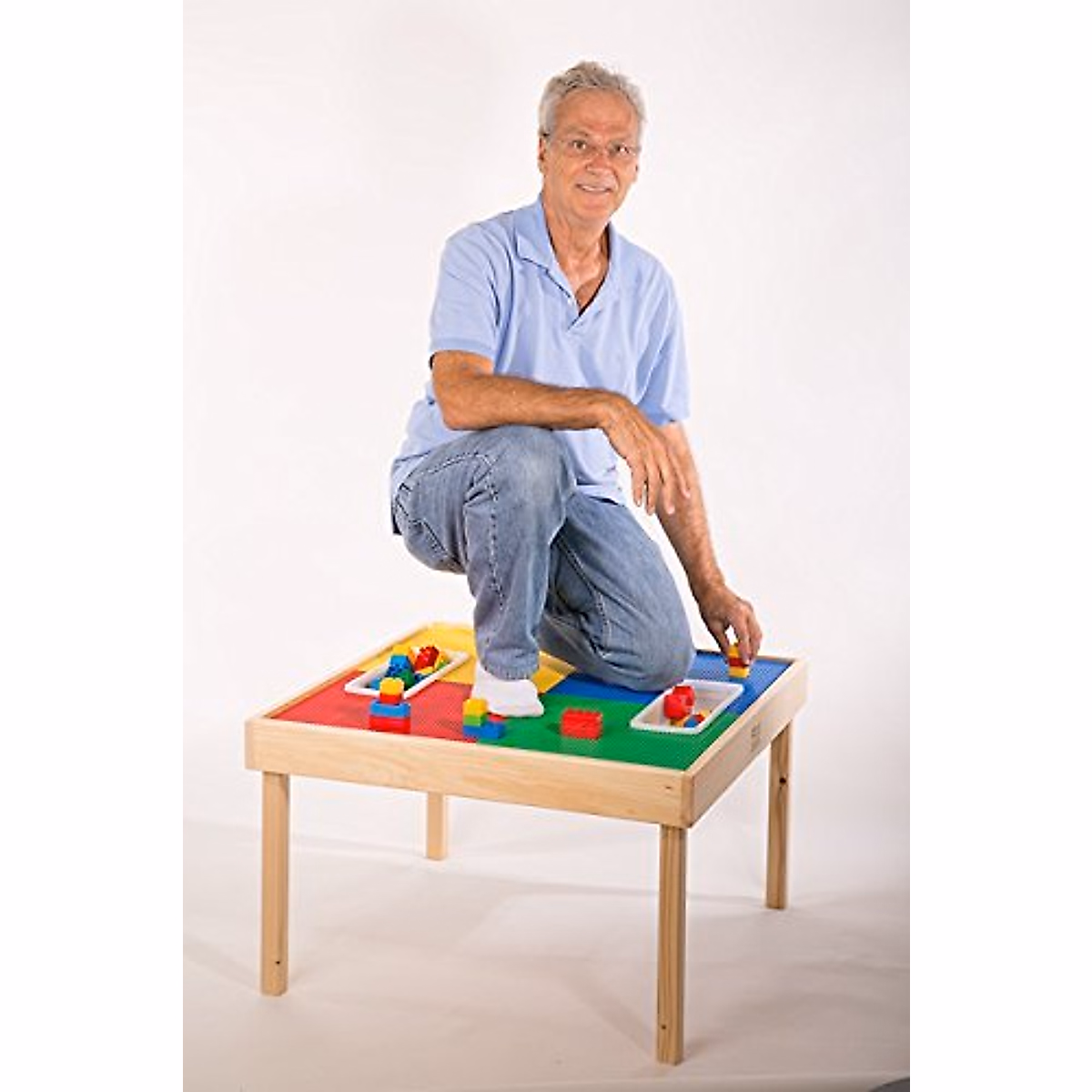 Fun Builder Table-Compatible with DUPLO® Brand Blocks w/Storage Nets-100% American Made-Solid Maple Wood Frames-Patent Pending Table Assembly-NO Tools and NO Hardware-Ready in 10 Minutes!-32" x 32"