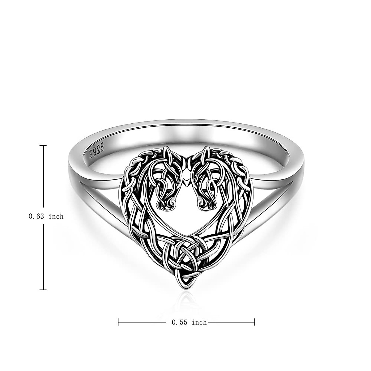 LOVGIFSET Horse Ring Celtic Horse Rings for Women Celtic Knot Heart Sterling Silver Western Mustang Equestrian Jewelry Horses Lover Gifts Size 7