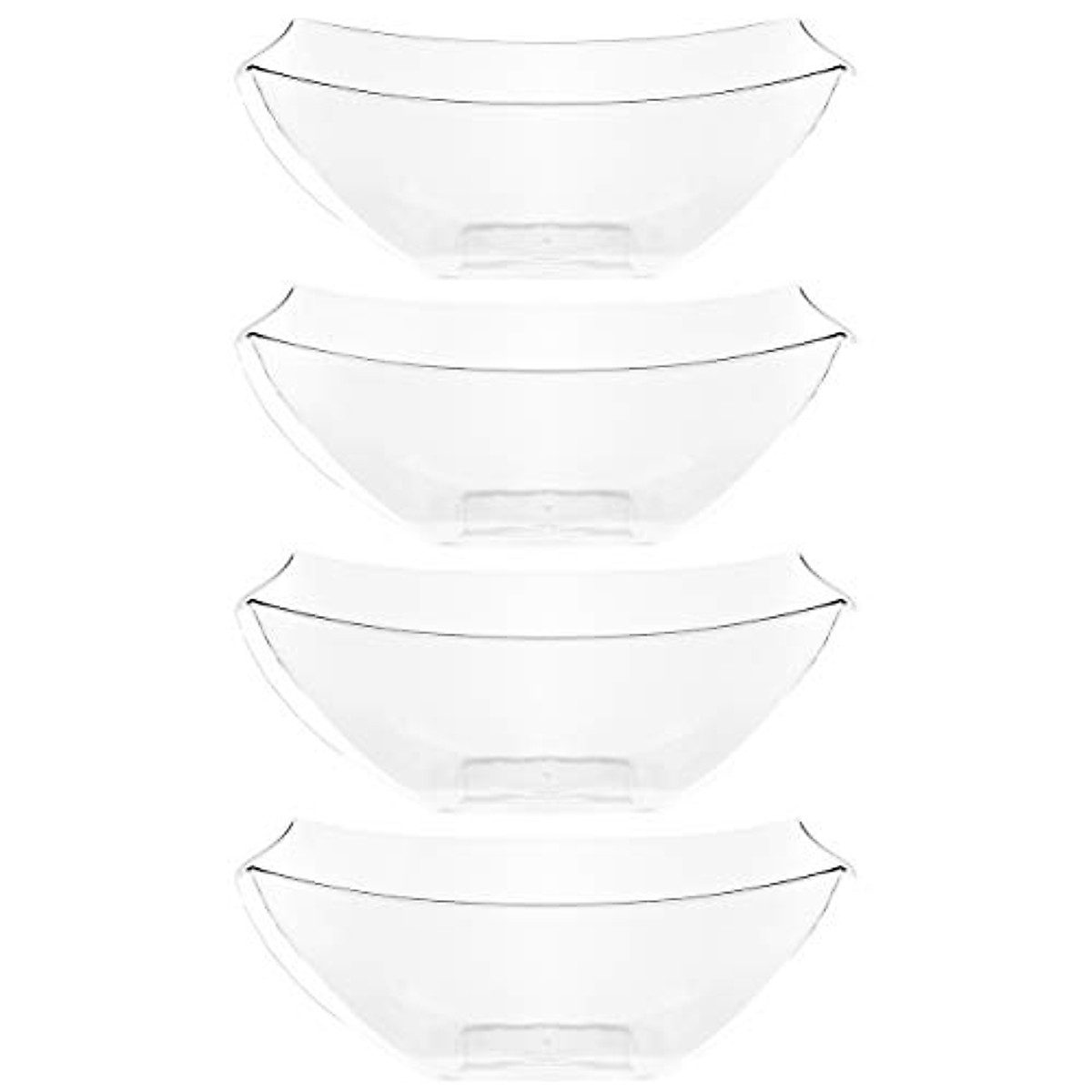 PLASTICPRO Disposable Square Serving Bowls, Party Snack or Salad Bowl, Plastic Clear or White Pack of 4 (16 OUNCE, Clear)