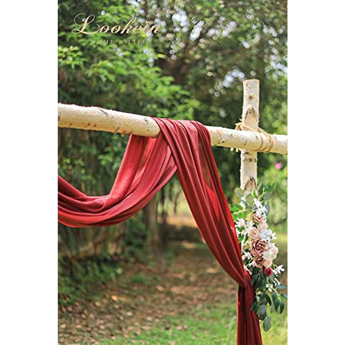 Lookein Chiffon Runner Arch Decorations for Wedding Ceremony Arch Drapping Fabric for Wedding Swags, 2 Panels 30" Wide 6 Yards Long, Burgunday