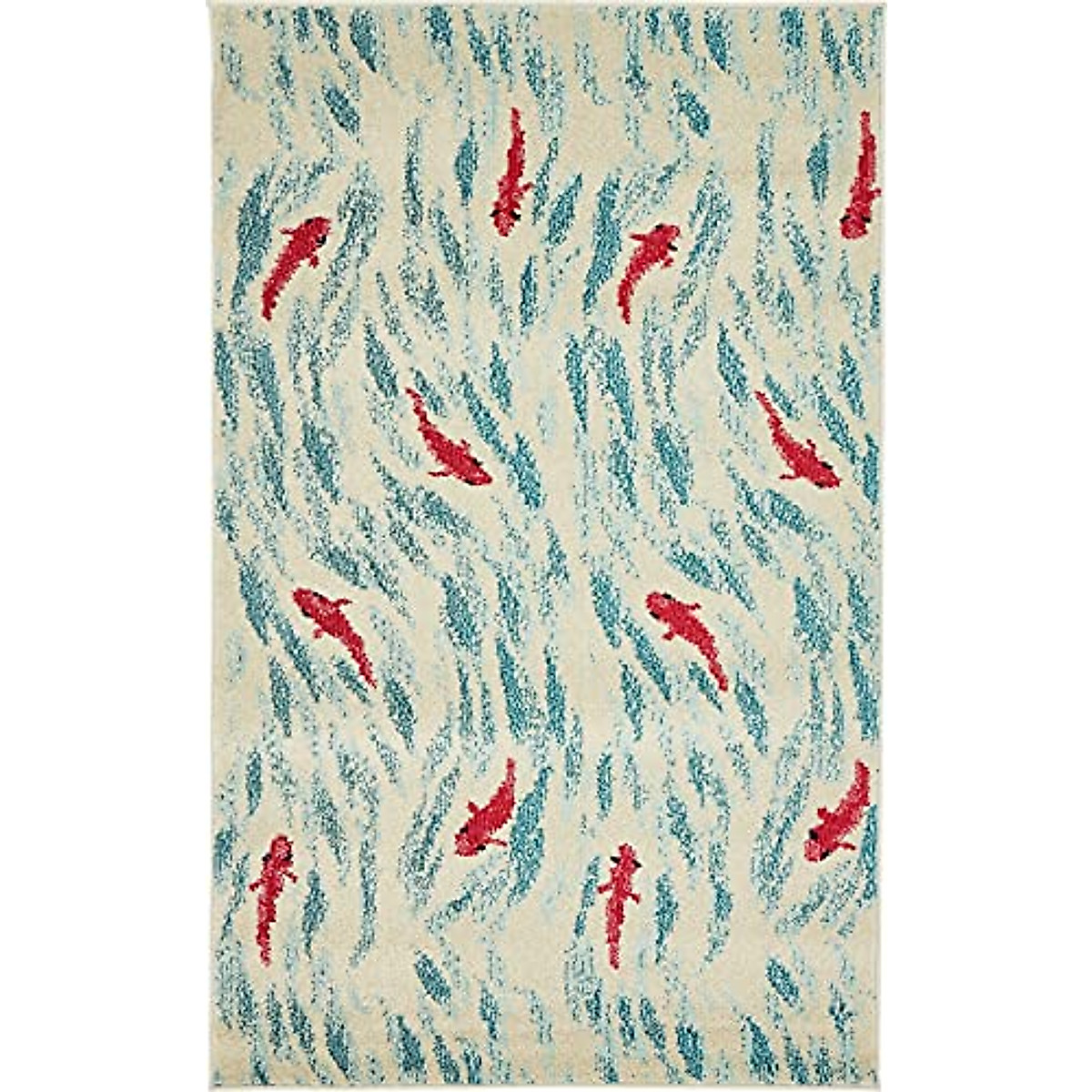 Unique Loom Positano Collection Coastal Modern Bright Colors Fish Beige Area Rug (3' x 5')