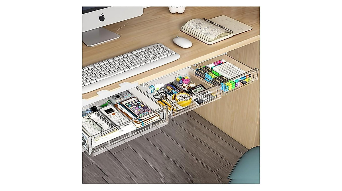 Clear Desk Drawer Organizer - 3 Pack for Office & Home