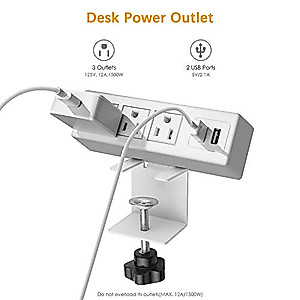 Desk Clamp Power Strip, Desktop Power Outlet Clamp Mount with 2 USB Ports, 3 AC Outlets, Mountable Desk Outlet Removable Power Plugs with 6.56ft Power Cord (3AC2USB-White)