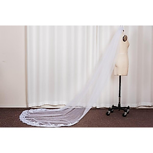 Lace Edge Cathedral Long Length Wedding Bridal Veil with Comb,White