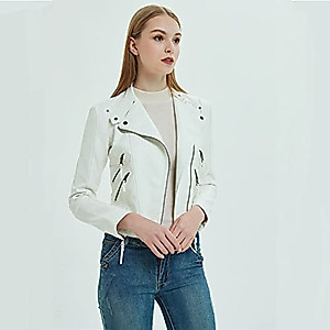 Gatti Women's Faux Leather Jackets Short Coats Slim Zipper Jacket White S