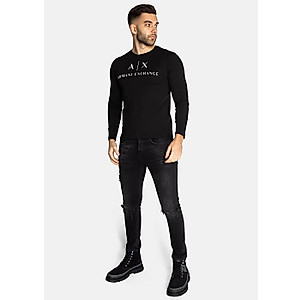 A|X ARMANI EXCHANGE mens A|x Armani Exchange Long Sleeve Logo Crewneck T-shirt T Shirt, Black, Large US
