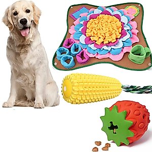 Cdycam Dog Snuffle Mat, Slow Feeding Lick Pad, Strawberry Dog Chew, Corn Squeak Puppy Toy for Small Medium Large Breeds, Interactive Puzzle Toys for Training Foraging Enrichment Skills