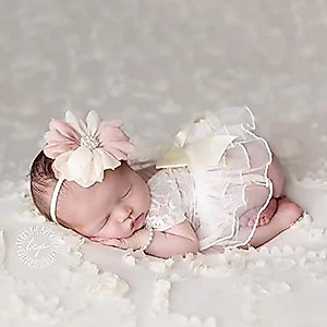 Newborn Photography Outfits Girl Party Princess Dress Posing Props Newborn Lace Rompers with Flower Headband
