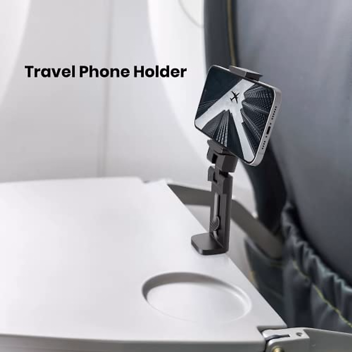Klearlook Travel Essentials Airplane Phone Holder, Universal Phone Stand for Desk with 360 Degree Rotation, Travel Must Haves Phone Mount for Tray Table, Handsfree Travel Accessories for Flying