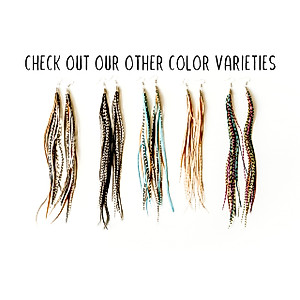 Feather Headz Bohemian handmade Black & Grizzly long lightweight feather dangle earrings for women