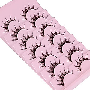 Manga Lashes Natural Look False Eyelashes Anime Lashes Mink Wispy Fluffy Spiky 3D Volume Eyelashes Pack Korean Japanese Asian Cosplay Fake Eyelashes Look Like Individual Cluster 7 Pairs by EYDEVRO